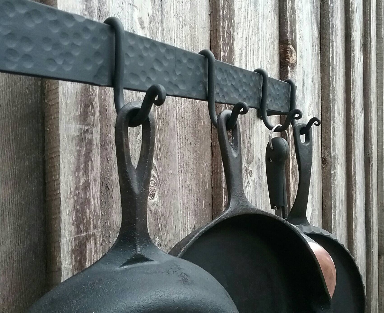 Large Hand Forged Wall Mounted Pot Rack With Hammered Finish - Etsy Canada