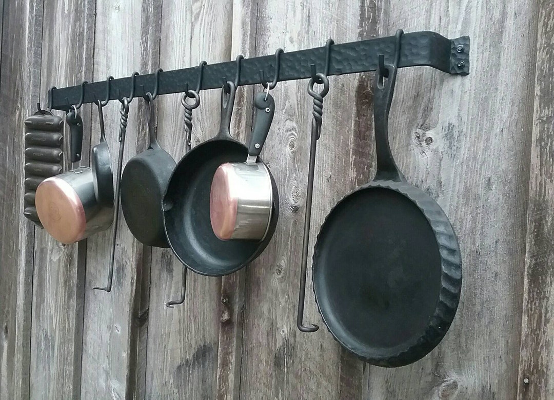 Large Hand Forged Wall Mounted Pot Rack With Hammered Finish - Etsy