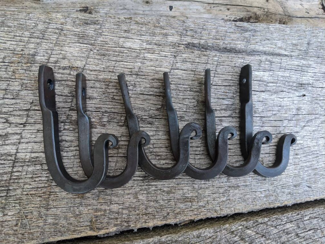 Set of Six Hand Forged Hooks With Scrolled Ends. - Etsy