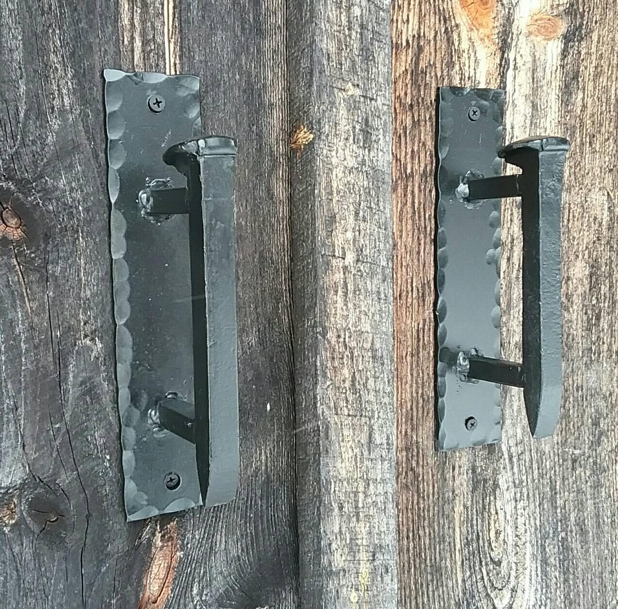 Set of 2 Hand Forged Railroad Spike Door Pulls on Sturdy Backplate - Etsy