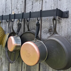 Hand Forged 36" Smooth Finish Pot Rack With Movable Hooks- Sturdy ...