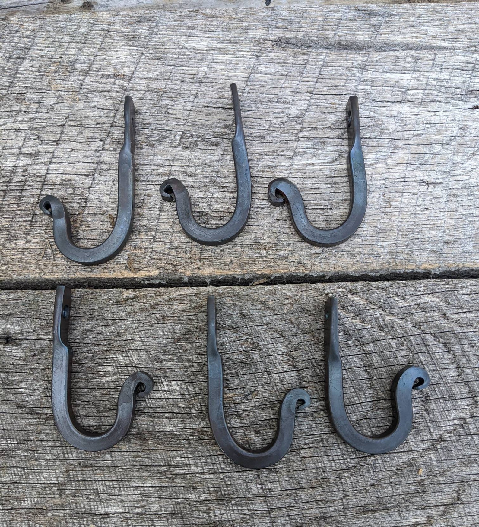 Set of Six Hand Forged Hooks With Scrolled Ends. - Etsy