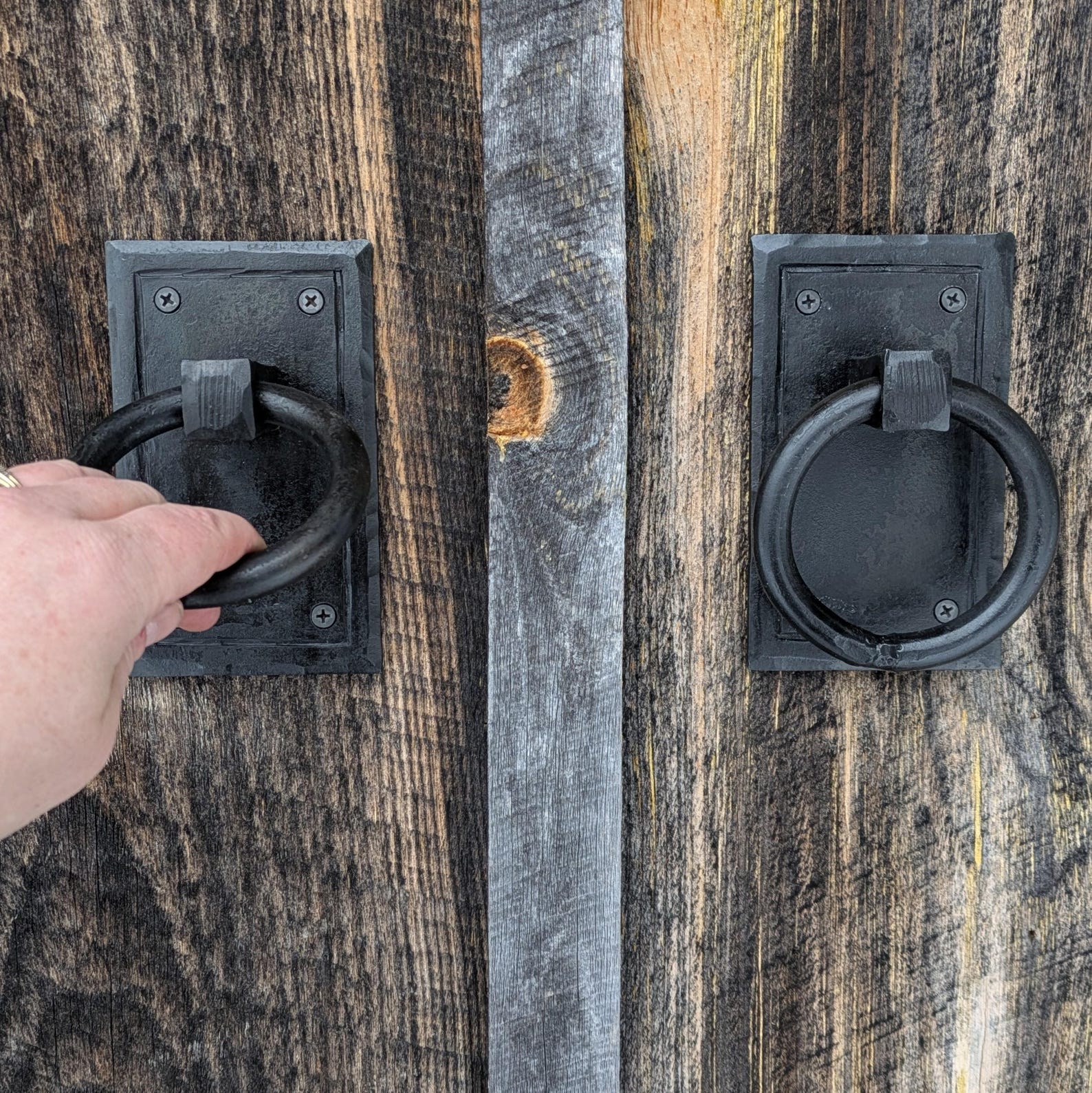 Set of 2 Round Ring Hand Forged Handles or Door Pulls on Sturdy ...