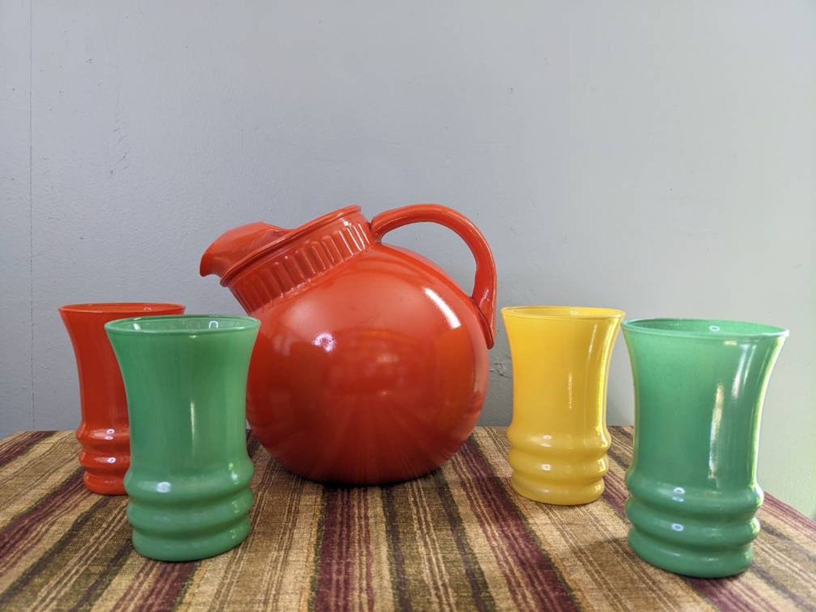 Vintage Midcentury Anchor Hocking Ball Pitcher and 4 Drinking - Etsy