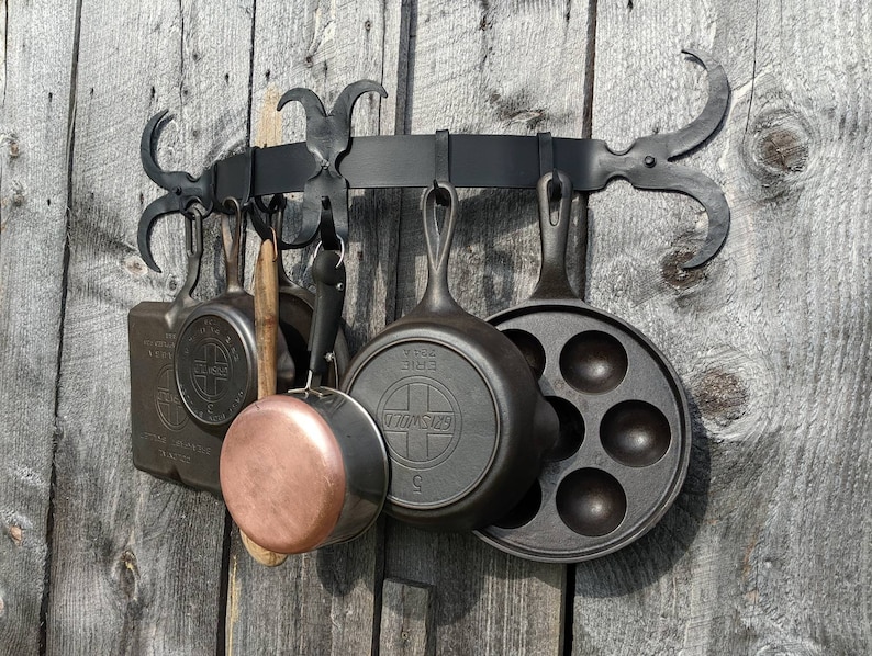 Hand Forged Metal Wall Mounted Pot Rack Antique/vintage Look - Etsy