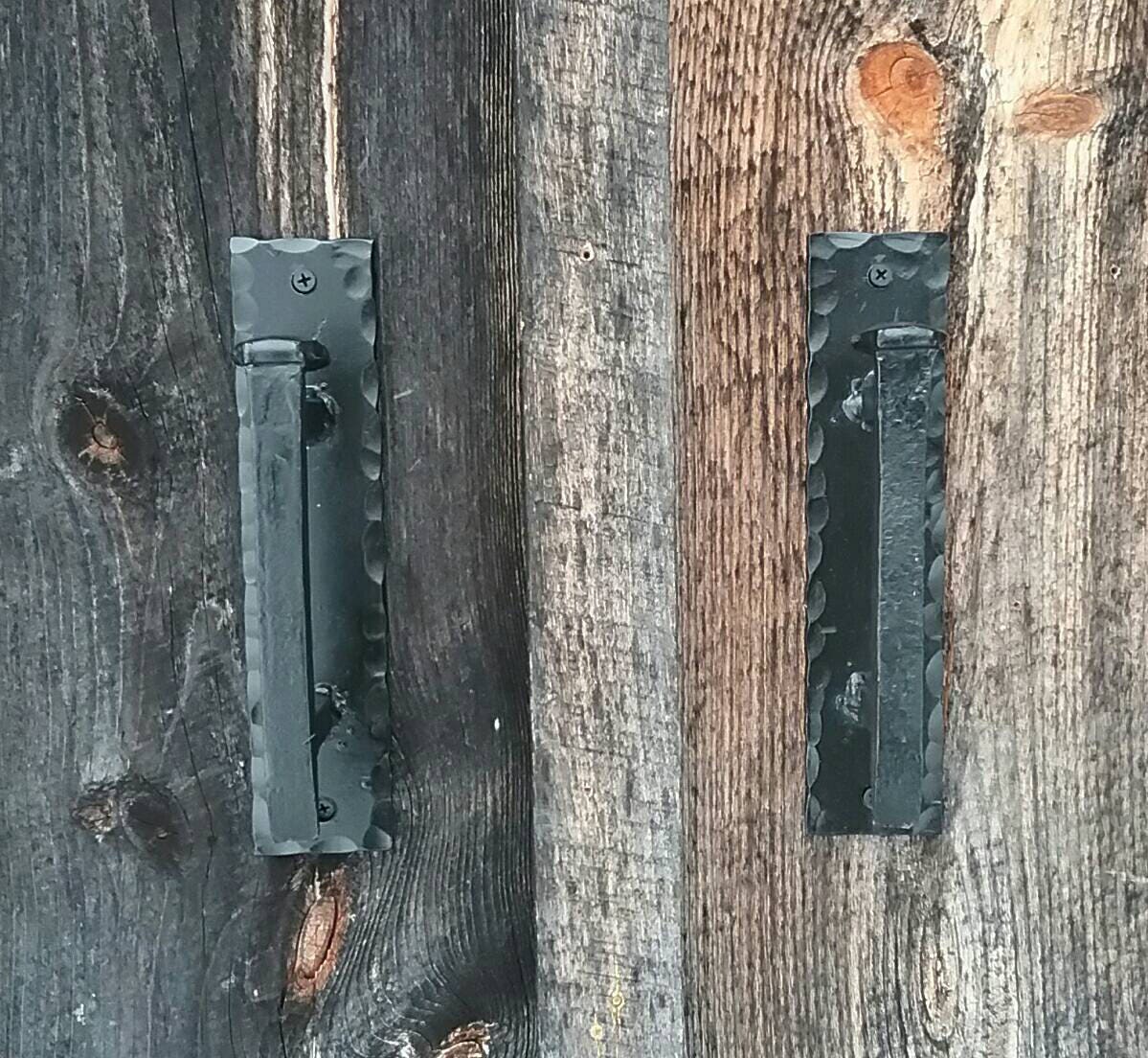 Set of 2 Hand Forged Railroad Spike Door Pulls on Sturdy Backplate - Etsy