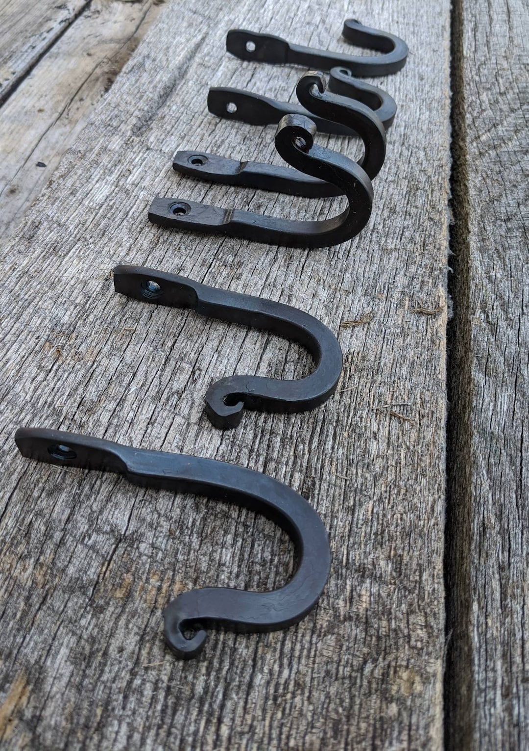 Set of Six Hand Forged Hooks With Scrolled Ends. Vintage/antique ...