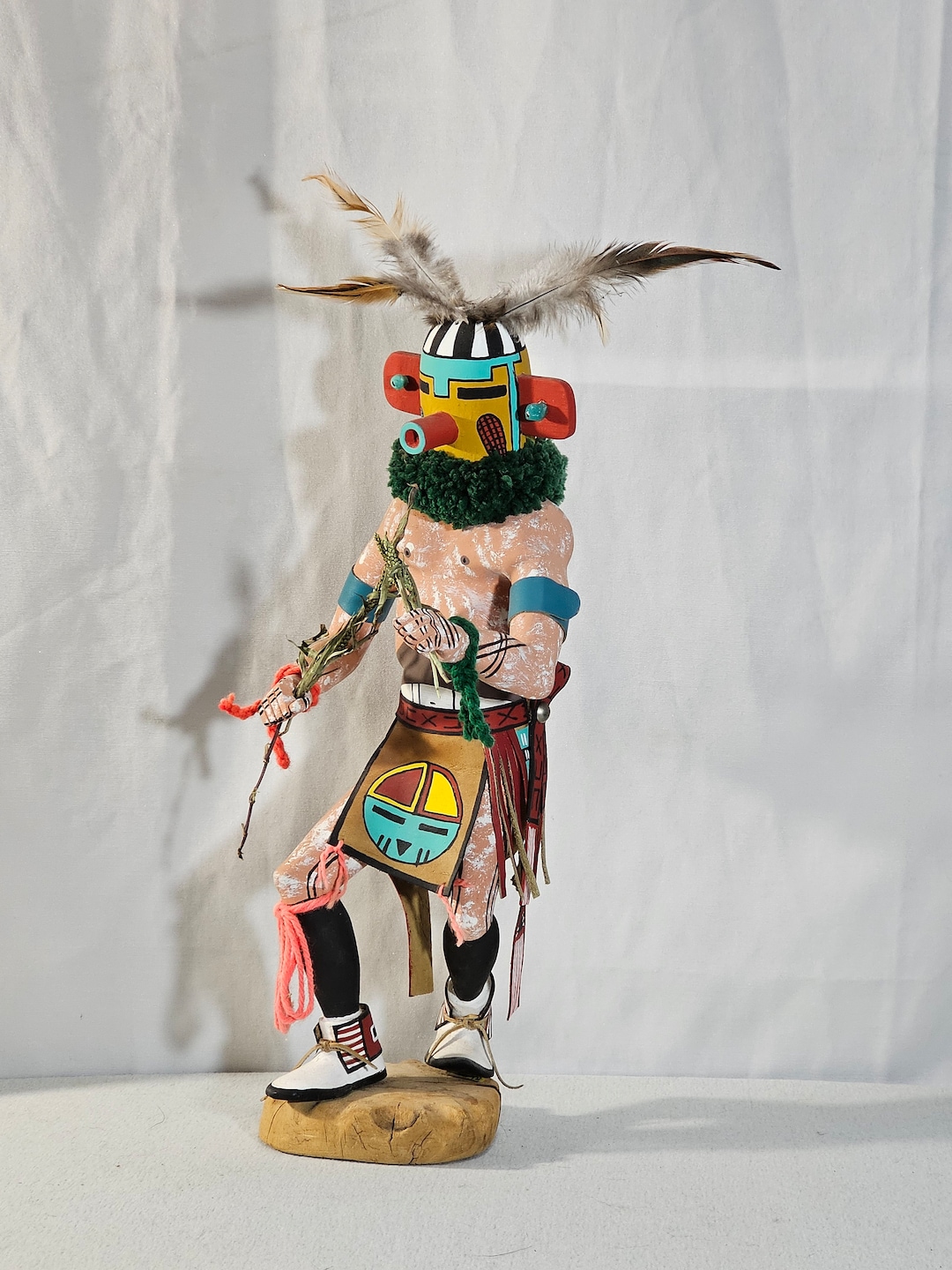 Hopi Statue Corn Dancer Ka'e Dancer W/warrior Costume 17" Tall Wood and ...