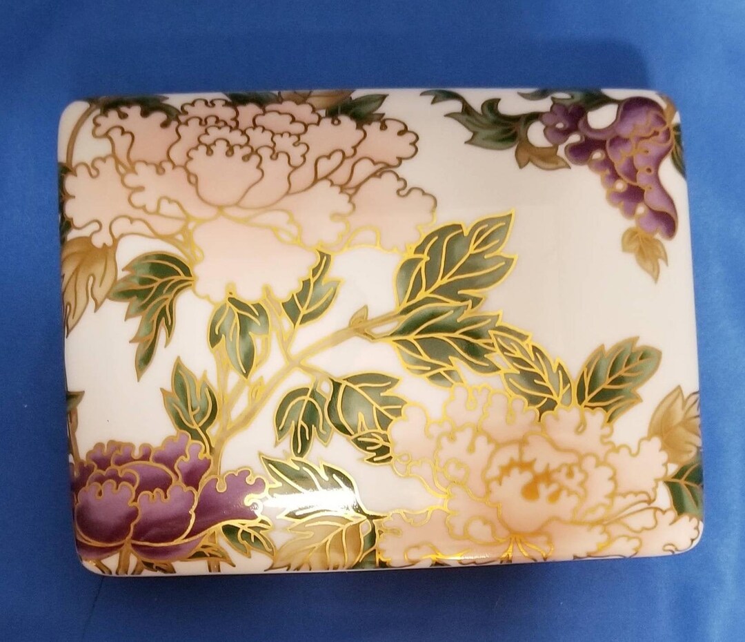 80's Fitz and Floyd Porcelain Box W/deck of Cards Porcelain Candy Box Wedding Gift Fancy Stash ...