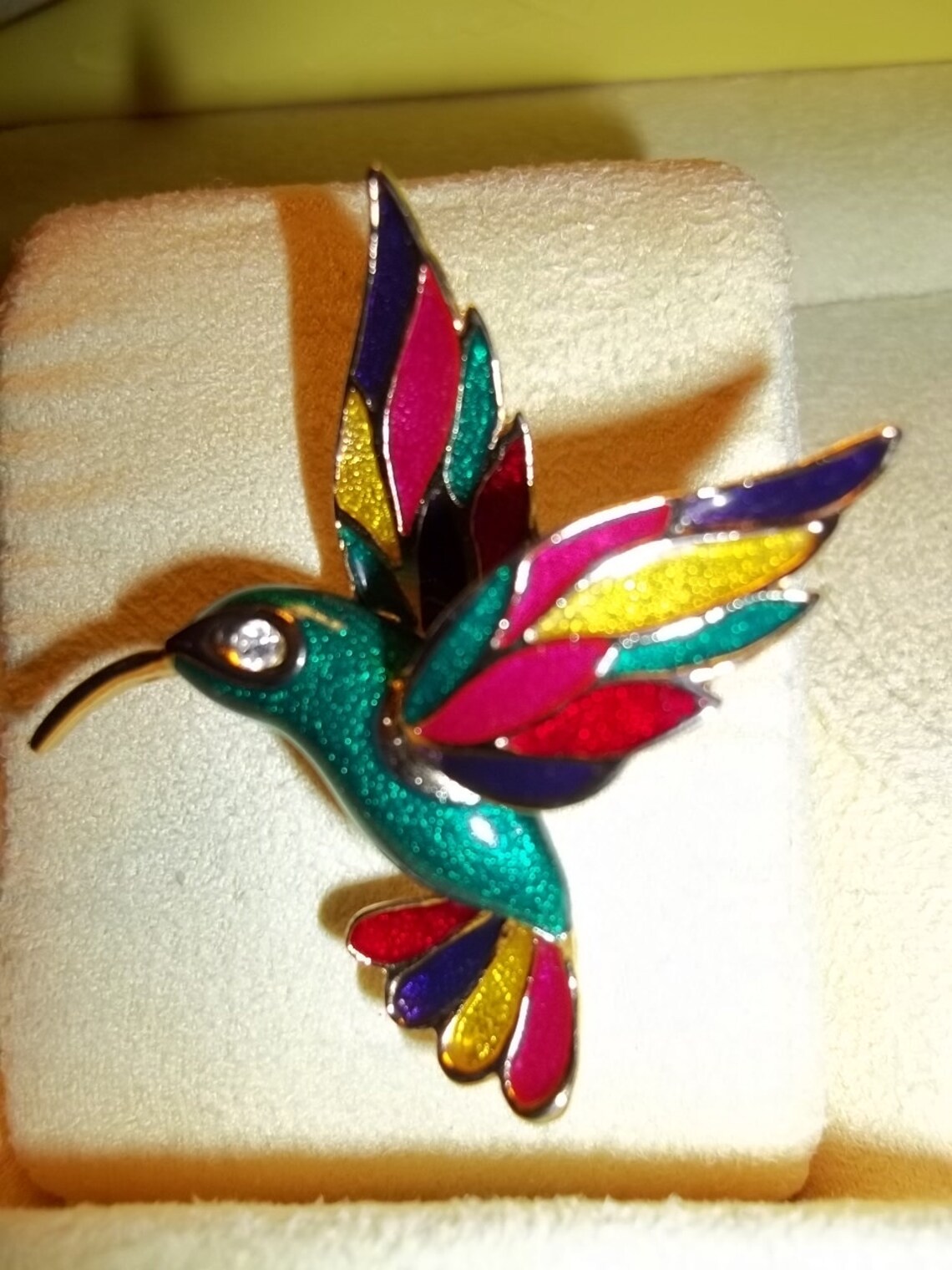 Hummingbird Brooch Bird Pin Solid Brass Enamel and Crystal - Etsy