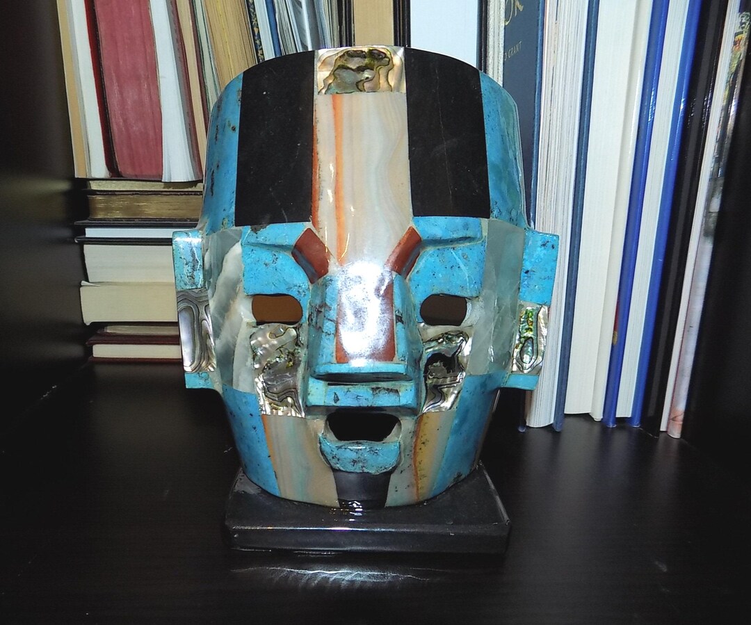 Multi Gem Mayan Death Mask, Mexican Alabaster Onyx Abalone Burial Mask ...