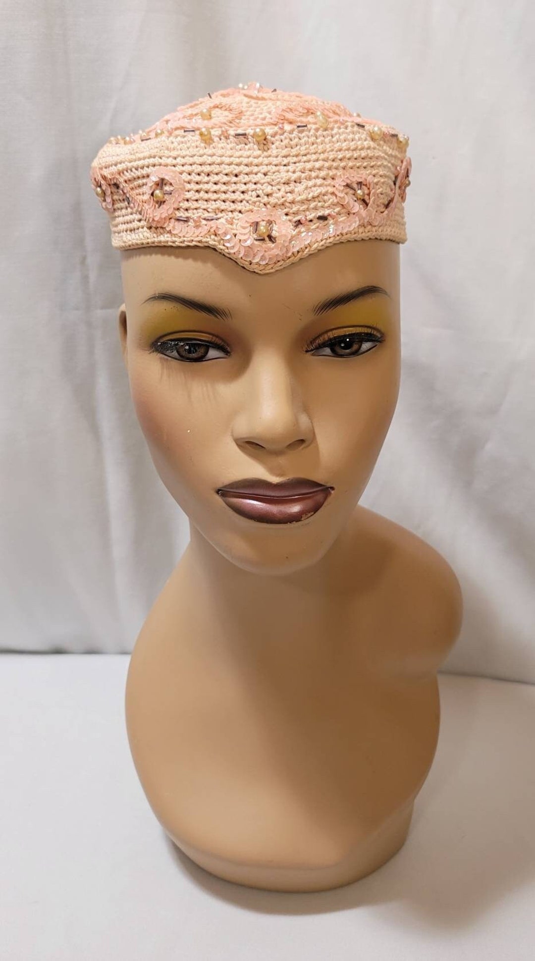 50s Pink Crochet Fascinator: Sequin Pillbox Hat - Etsy