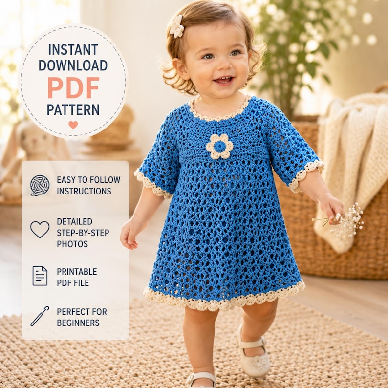 Baby Dress Crochet Pattern PDF, Toddler Dress Crochet Pattern, Girls ...