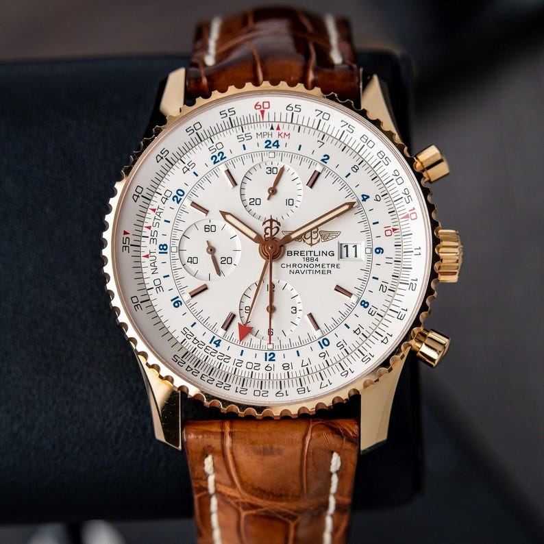 Breitling Navitimer World GMT RARE Automatic Chronograph Rose Gold ...