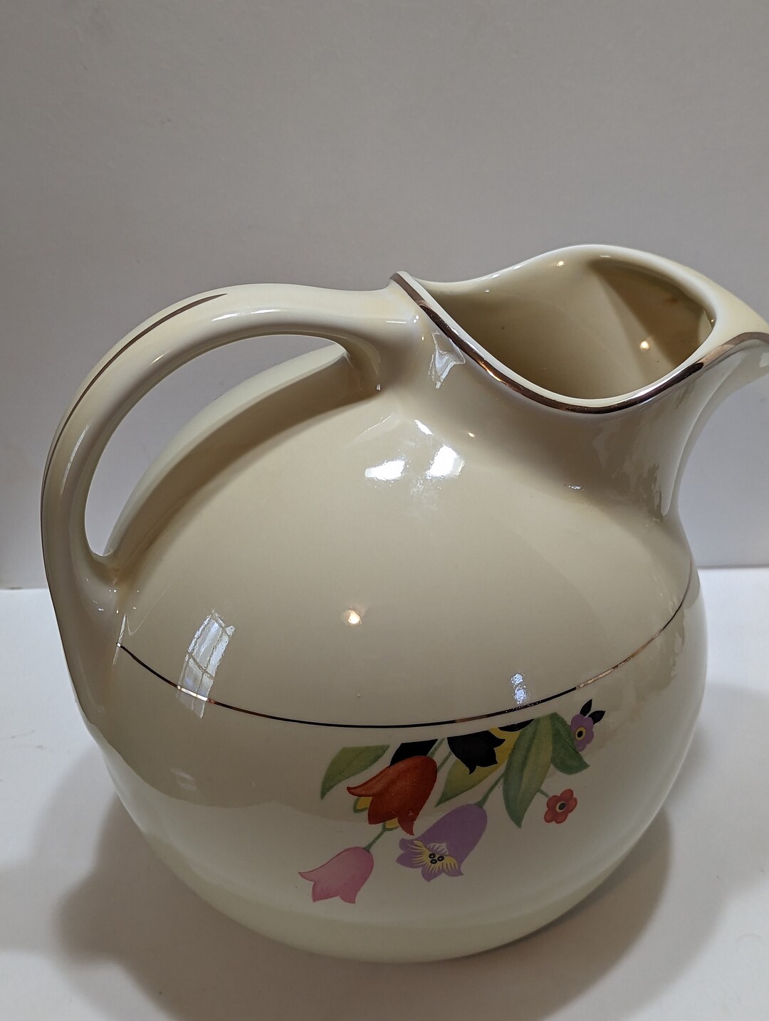 Vintage Hall China Ball Pitcher in Crocus Pattern Double Marked - Etsy