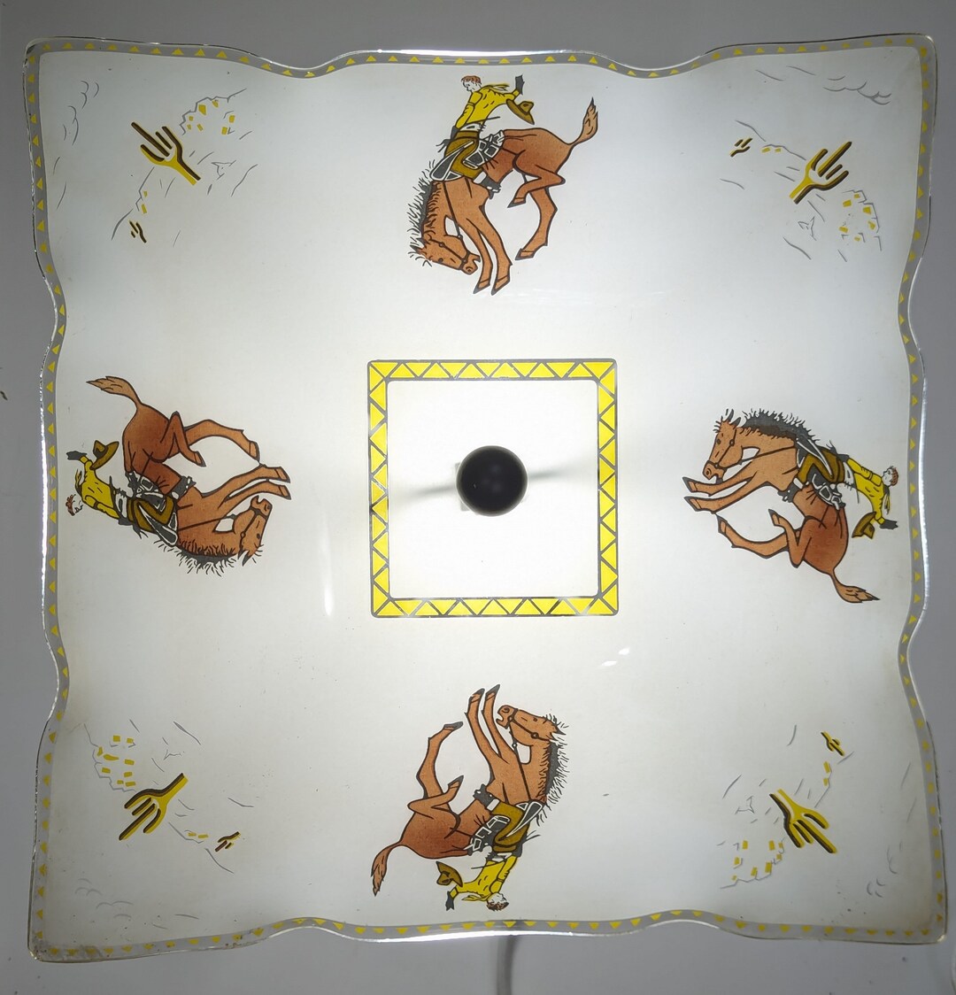 1950's Cowboy Themed Glass Ceiling Light Shade With Rodeo Bucking Horse ...