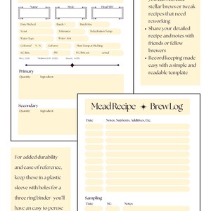 Printable Homebrewing Recipe and Brew, Mead Brewing Log Template, Mead ...