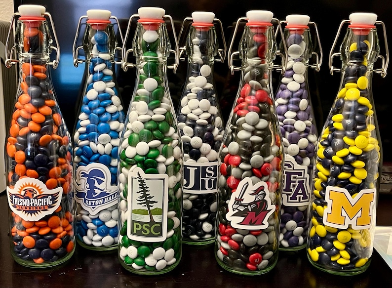 Collegiate Glass Swing-top Bottle 16oz With M&m’s and Logo (ANY SCHOOL ...