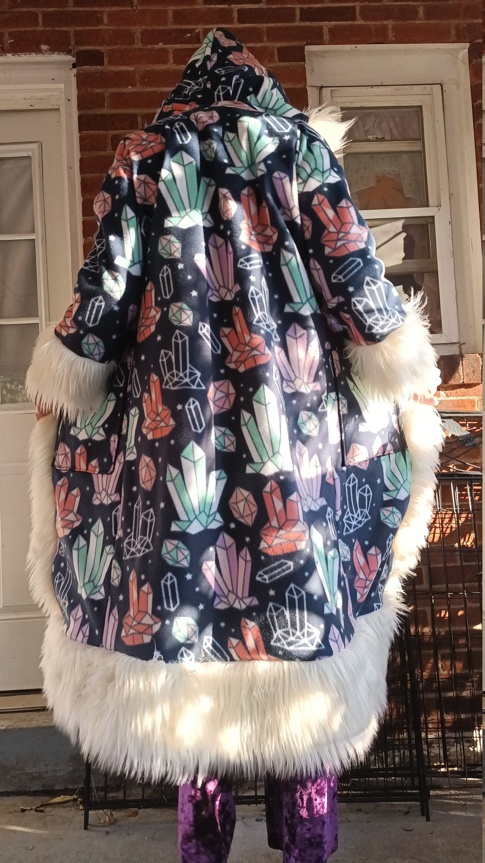 Long Fur Coat Festival Jacket Witch Wizard Crystal Gems Burning Man ...