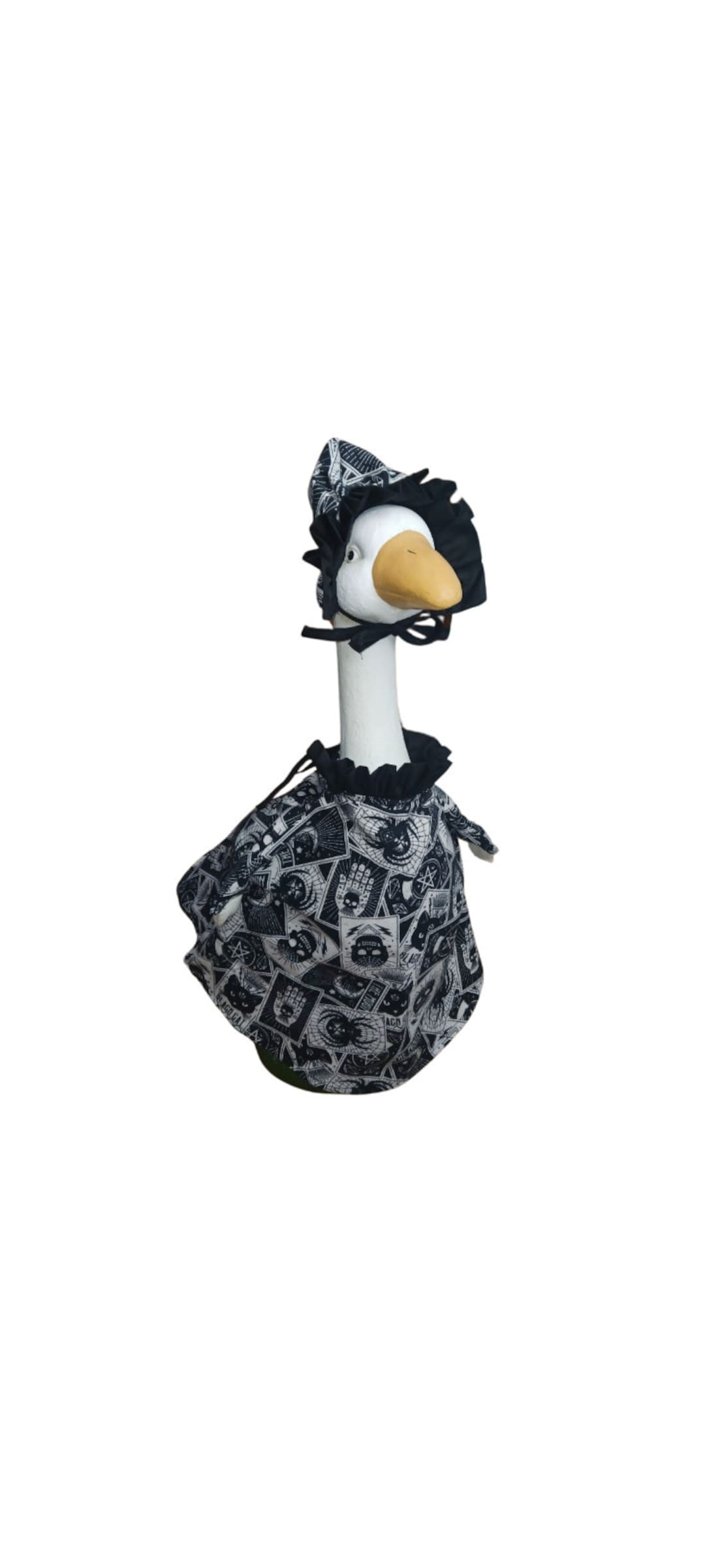 Goth Goose Outfit & Bonnet Black Tarot Witchy Vibes Ruffles Dark Outdoor Porch Garden Dress ...