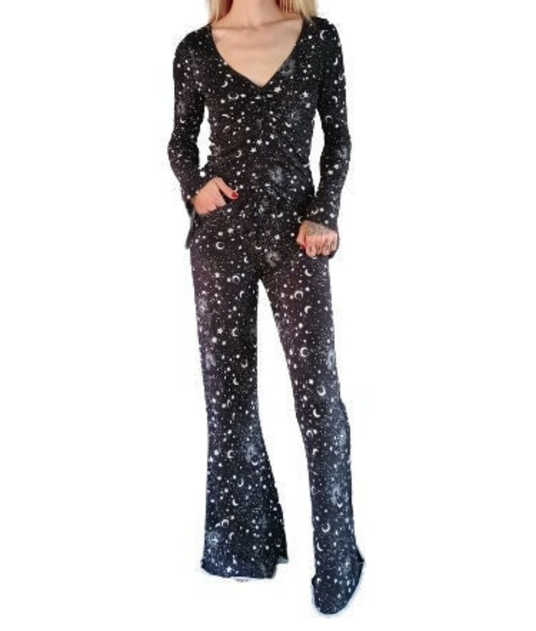 Black Bell Bottom Pants Moons and Stars Cosmic Zodiac Halloween Flare ...