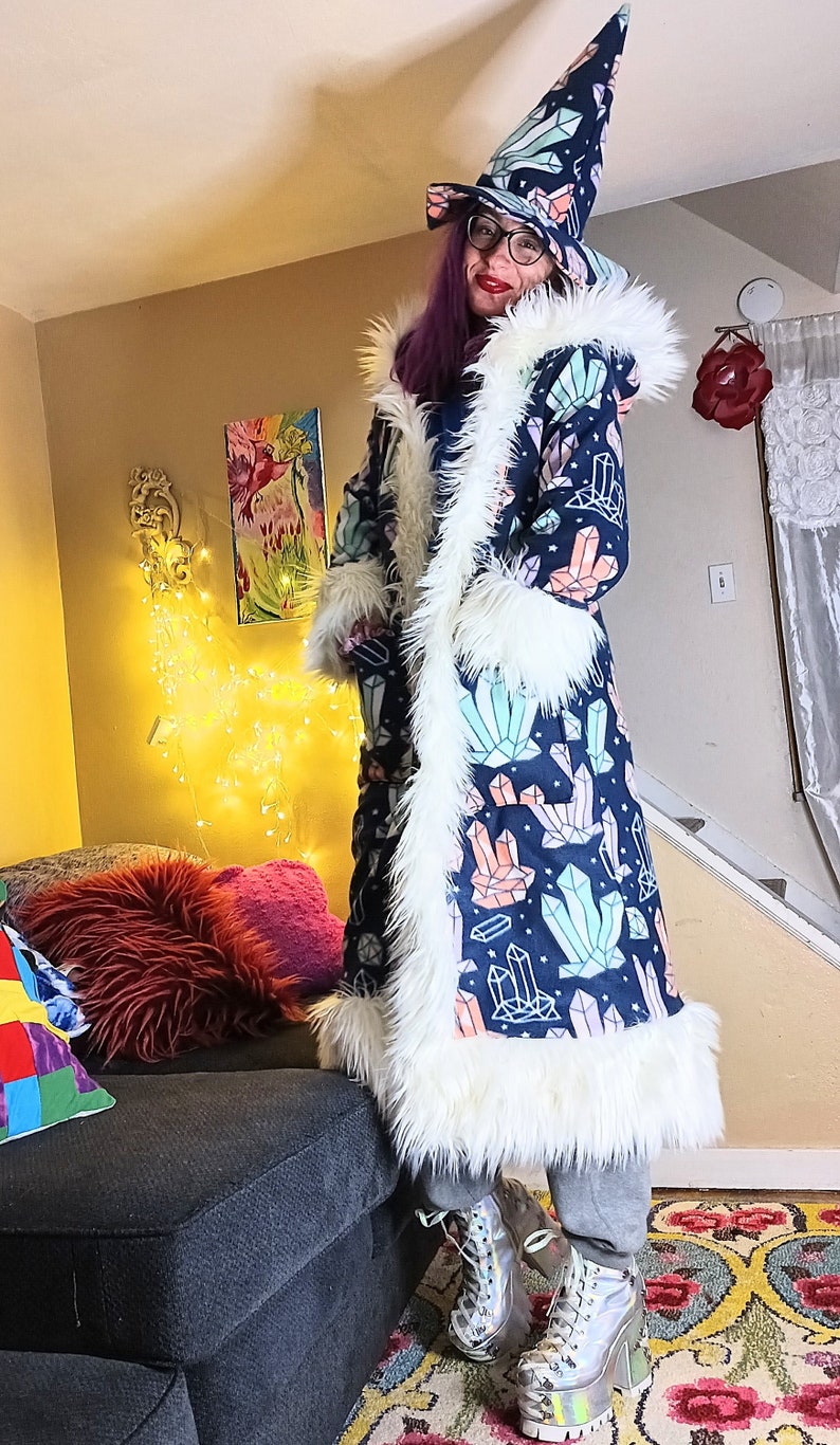 Long Fur Coat Festival Jacket Witch Wizard Crystal Gems Burning Man ...