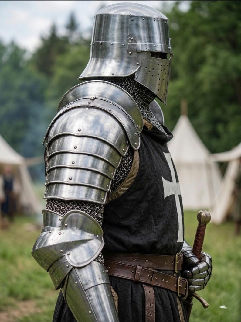 Medieval Templar Knight Armor Full Set, Crusader Steel Costume ...
