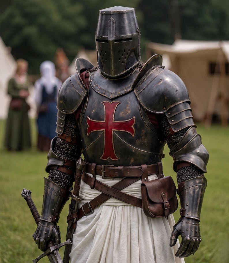 Medieval Templar Full Plate Armor, Knight Crusader Larp Costume ...