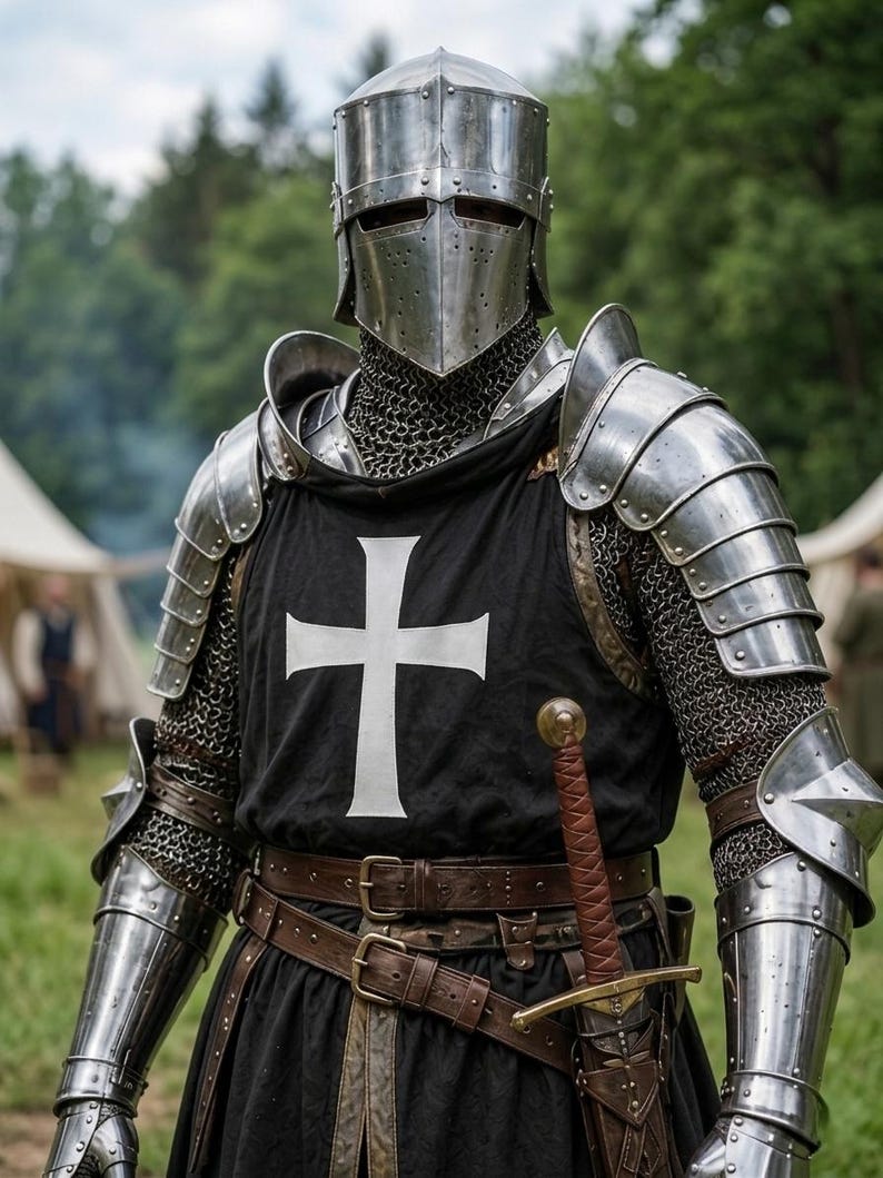 Medieval Templar Knight Armor Full Set, Crusader Steel Costume ...