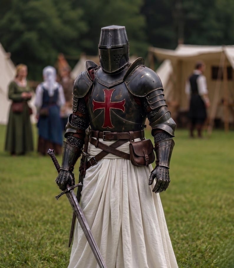Medieval Templar Full Plate Armor, Knight Crusader Larp Costume ...