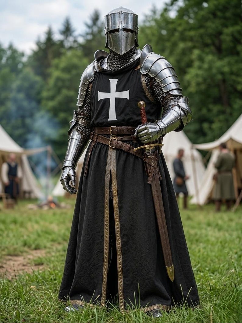 Medieval Templar Knight Armor Full Set, Crusader Steel Costume ...