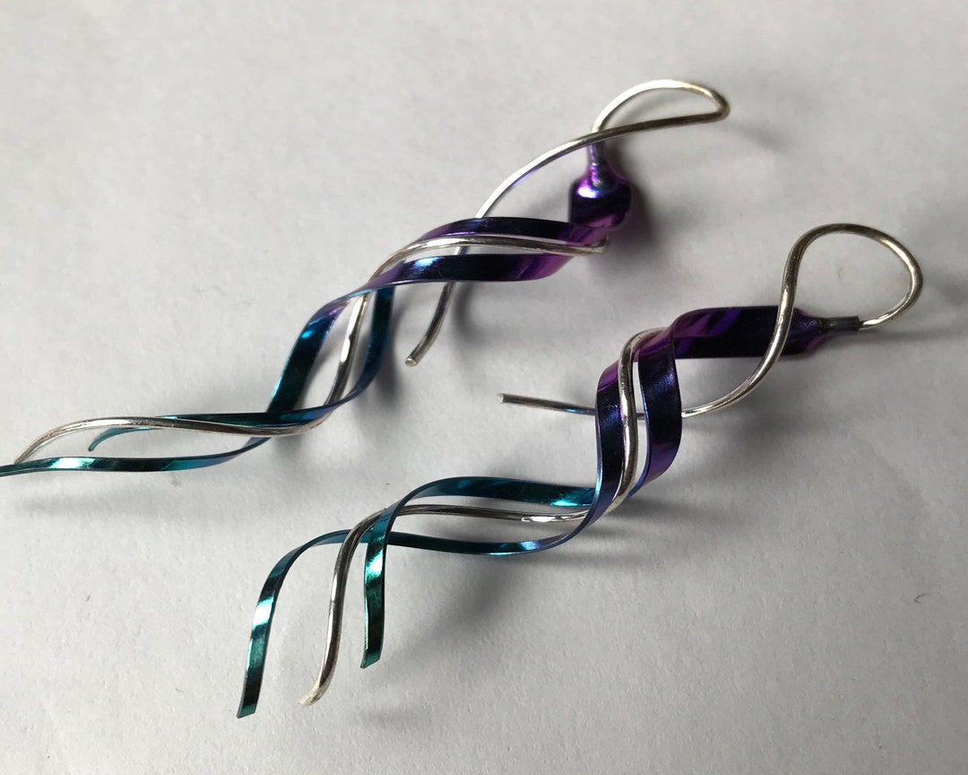 Titanium Swirls Spiral Earrings Ear Threads Sterling Silver, Niobium - Etsy