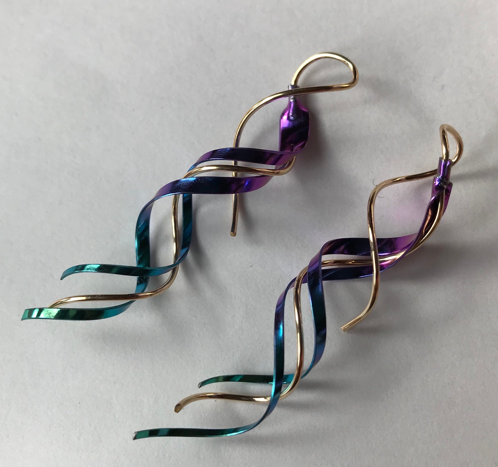 Titanium swirls spiral earrings ear threads sterling silver | Etsy