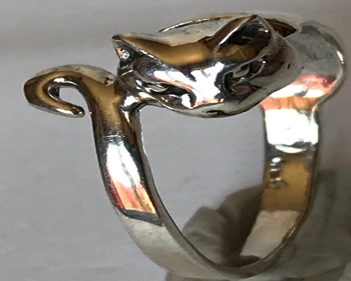 Cat ring sterling silver | Etsy
