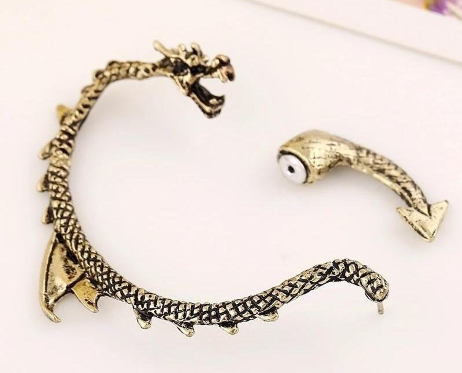 Dragon ear wrap dragon ear cuff silver or gold or black for | Etsy