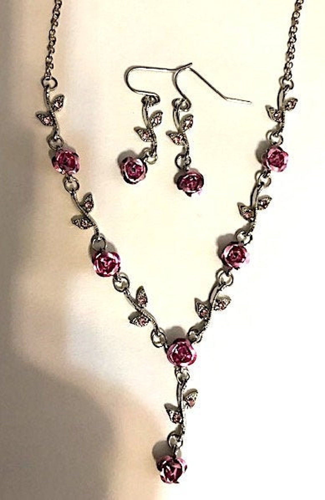 Pink rosette necklace with matching earrings | Etsy