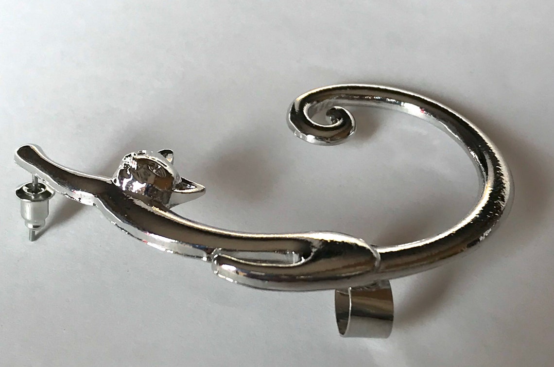 Cat Ear Cuff With Attached Post Silver Plated - Etsy