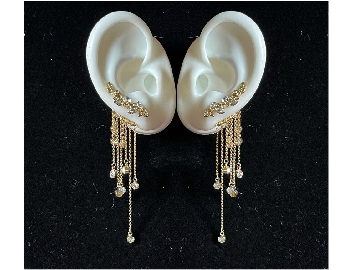 Ear Pin Post With Crystal Dangles in Gold Plate - Etsy