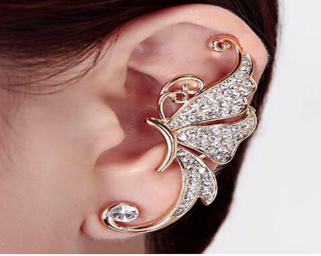 Crystal Butterfly Ear Cuff Ear Wrap Elf Ear - Etsy