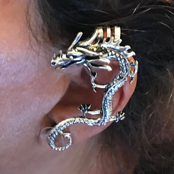 Dragon Ear Wrap Dragon Ear Cuff Silver or Black - Etsy