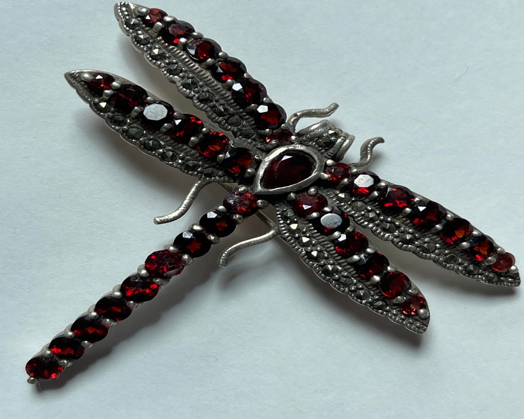 Dragonfly Pin and Pendant With Genuine Garnets in Sterling Silver ...