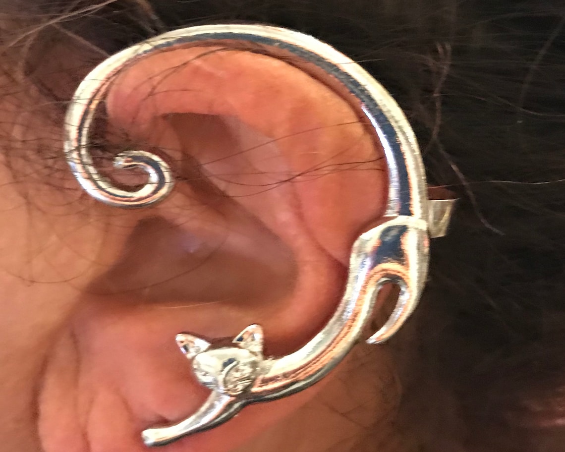 Cat Ear Cuff With Attached Post Silver Plated - Etsy