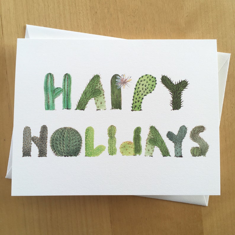 Happy Holidays Cactus Greeting Card - Etsy