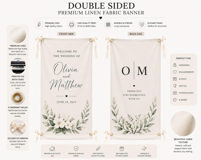 Custom Double Sided Linen Wedding Banner | Personalized Welcome Sign ...