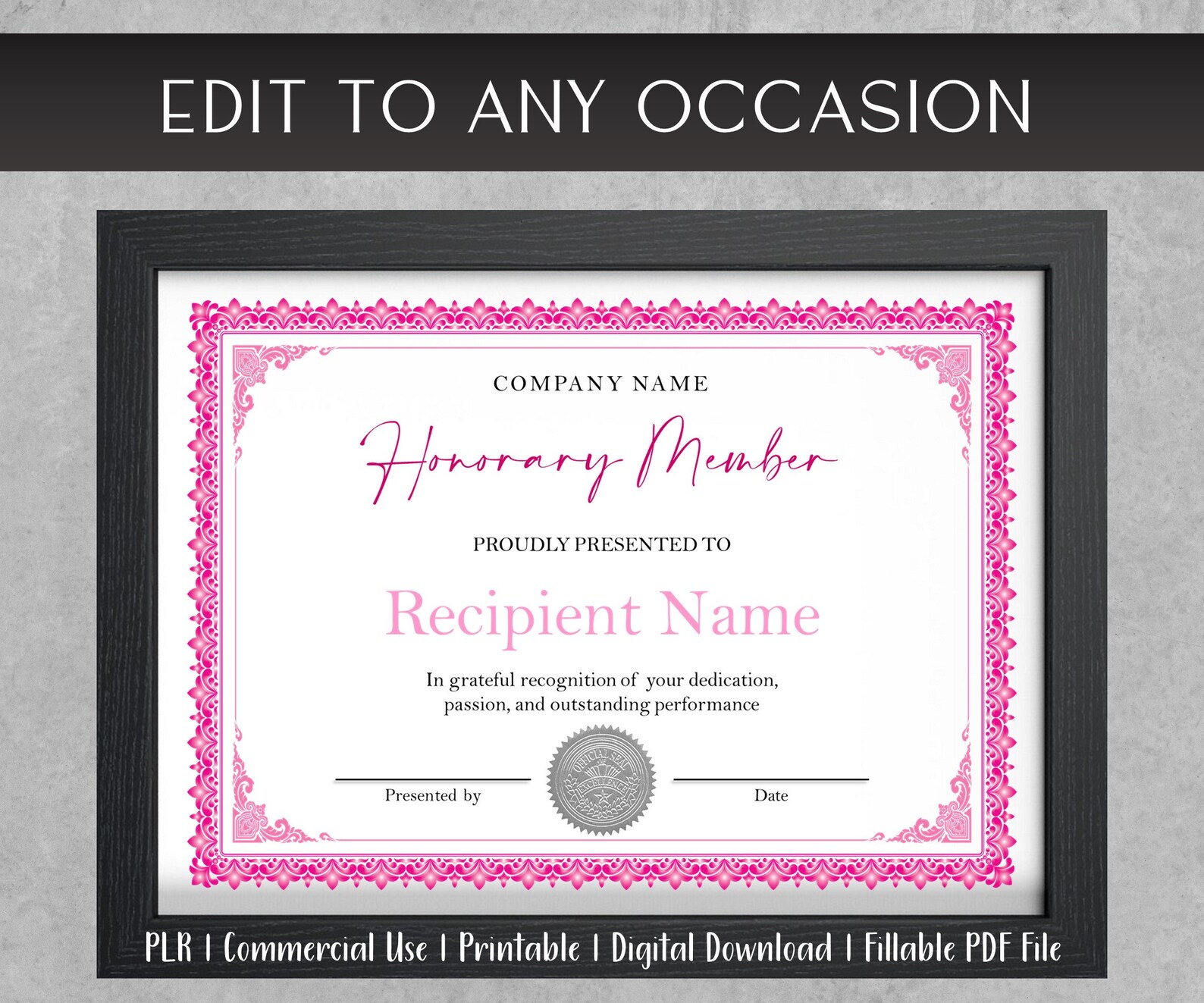 Pink Certificate of Appreciation Template: Printable, Fillable PDF (8.5 ...