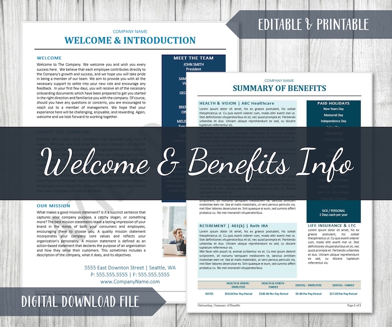 Employee Welcome & Benefits HR Template (digital Download) - Etsy