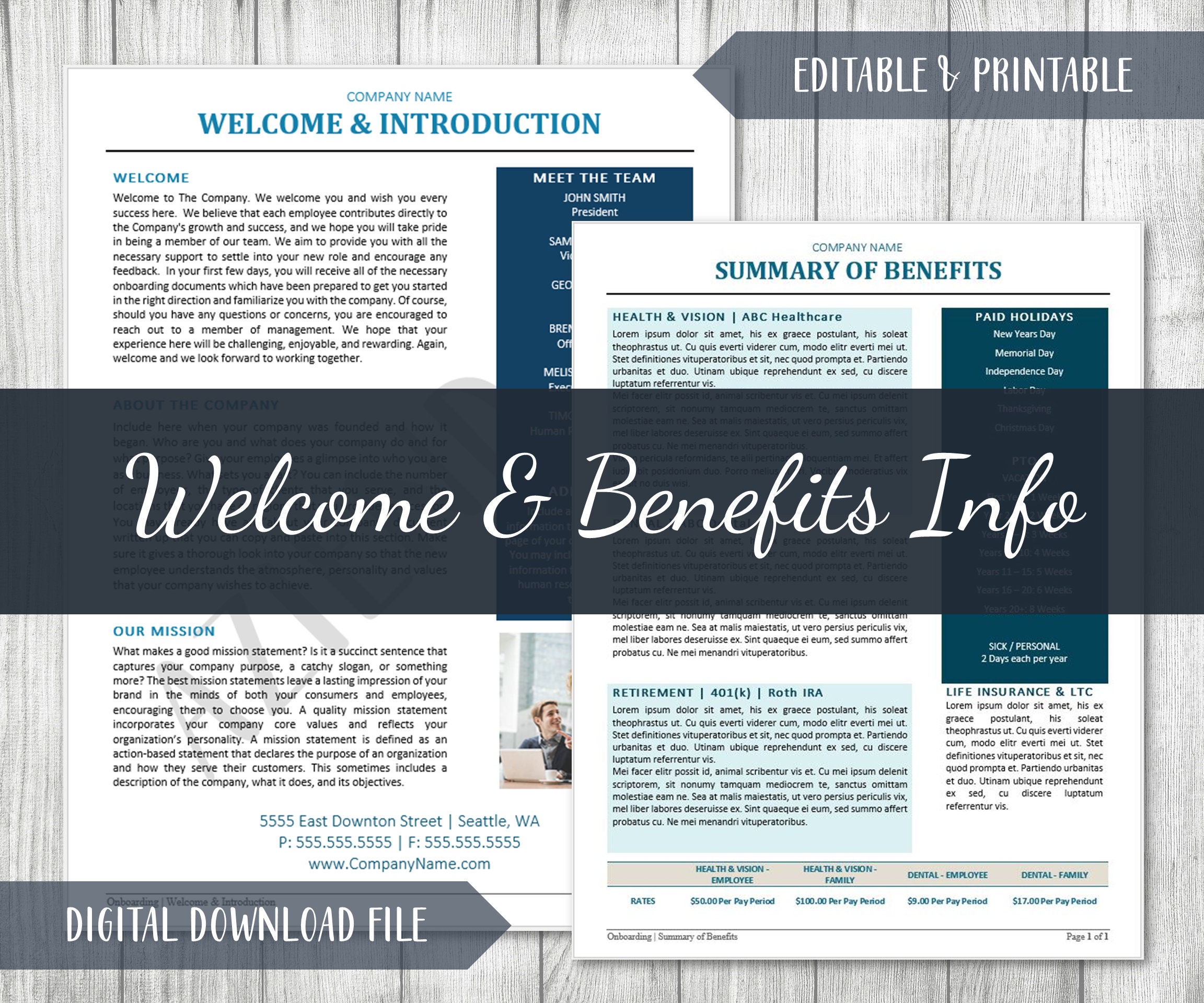Employee Welcome & Benefits HR Template (digital Download) - Etsy