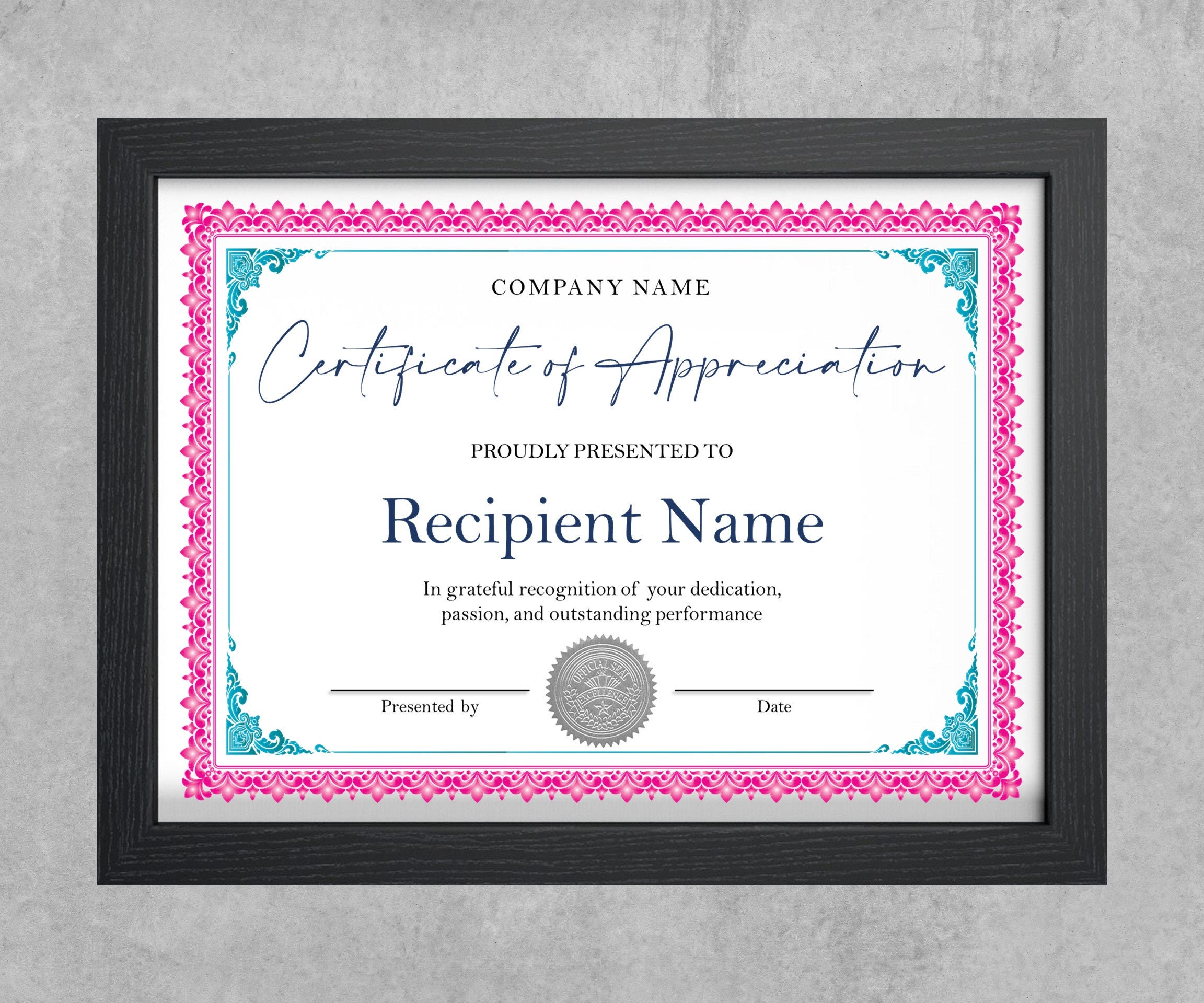 Pink Certificate of Appreciation Template: Printable, Fillable PDF (8.5 ...