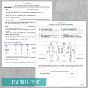 Auto Accident Medical Intake Form: Editable Template (word & PDF) - Etsy