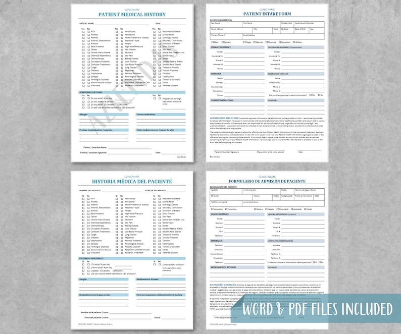 Medical Patient Intake Forms Bundle: Healthcare Templates (english ...